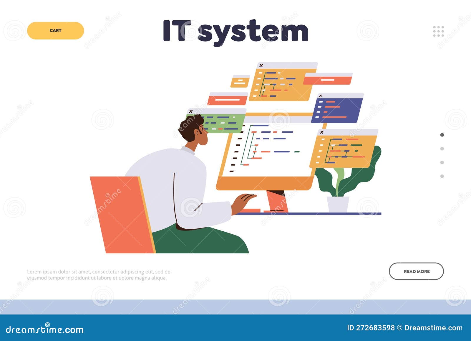 It System Landing Page Design Template With Man Programmer Or Sysadmin Working On Computer Stock
