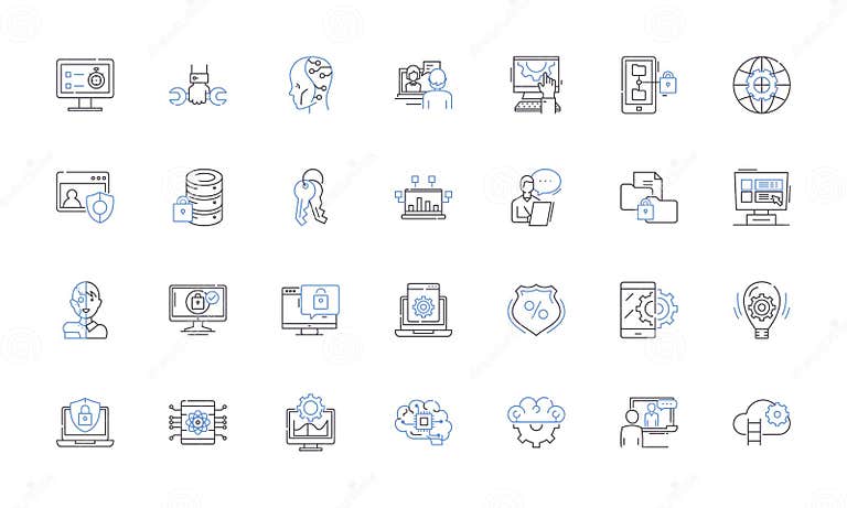 System Line Icons Collection Integration Automation Efficiency Security Performance