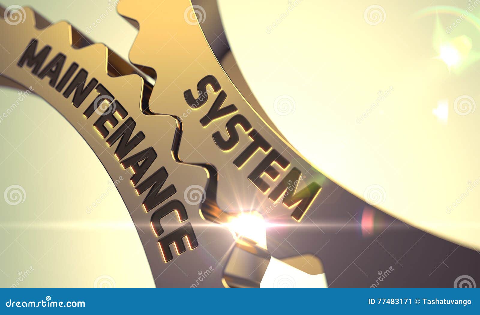 System Maintenance Concept. Golden Metallic Cogwheels. 3D. Stock Image ...