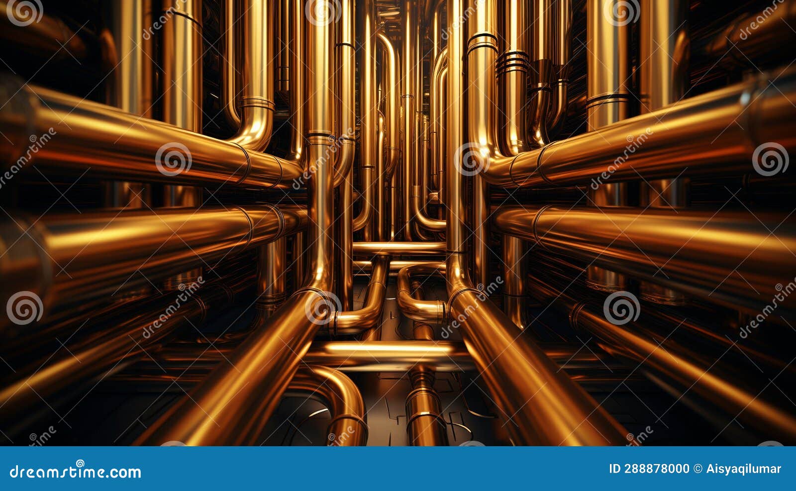 The System and Network of Gold-plated Pipes. Stock Illustration ...