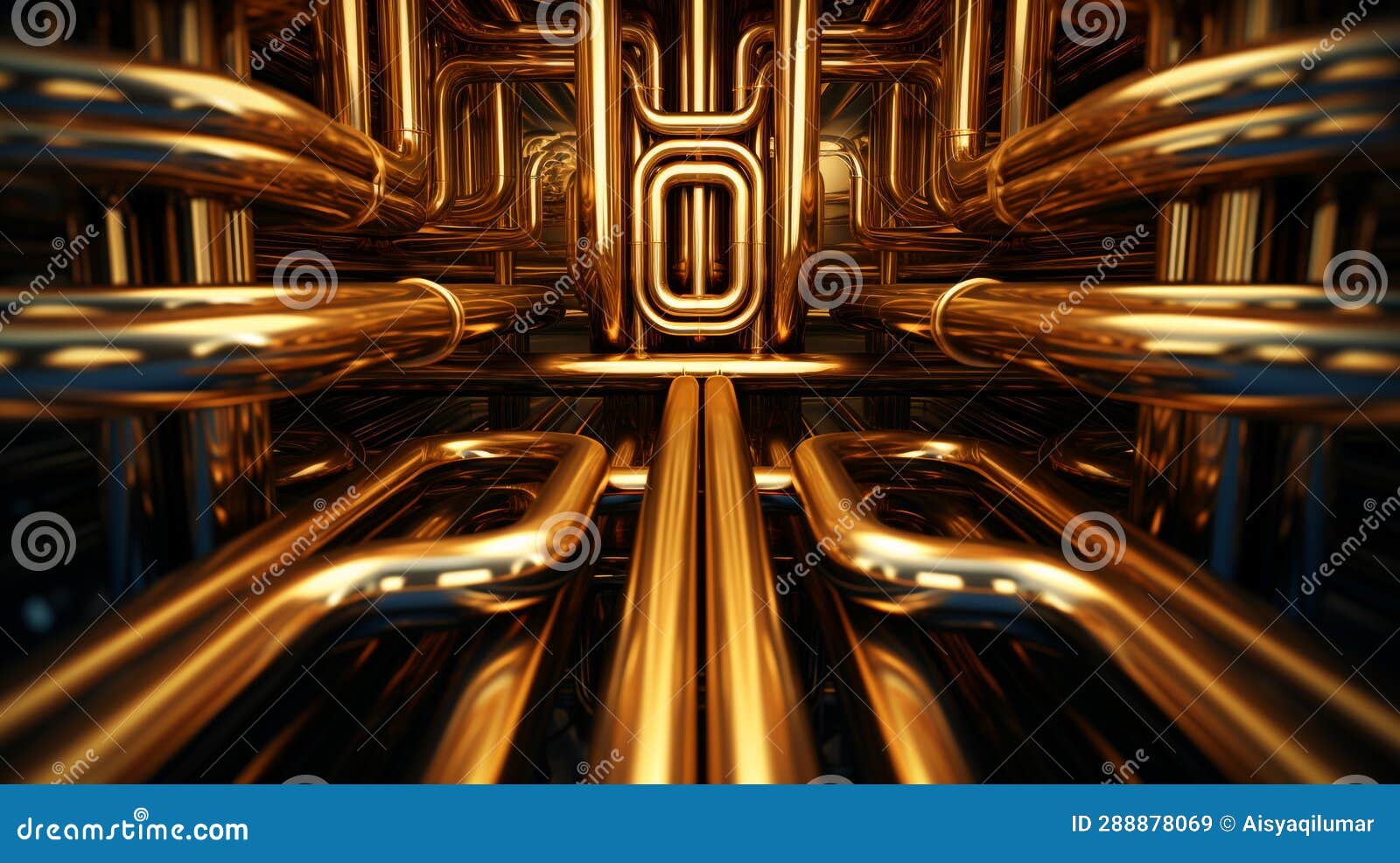 The System and Network of Gold-plated Pipes. Stock Illustration ...