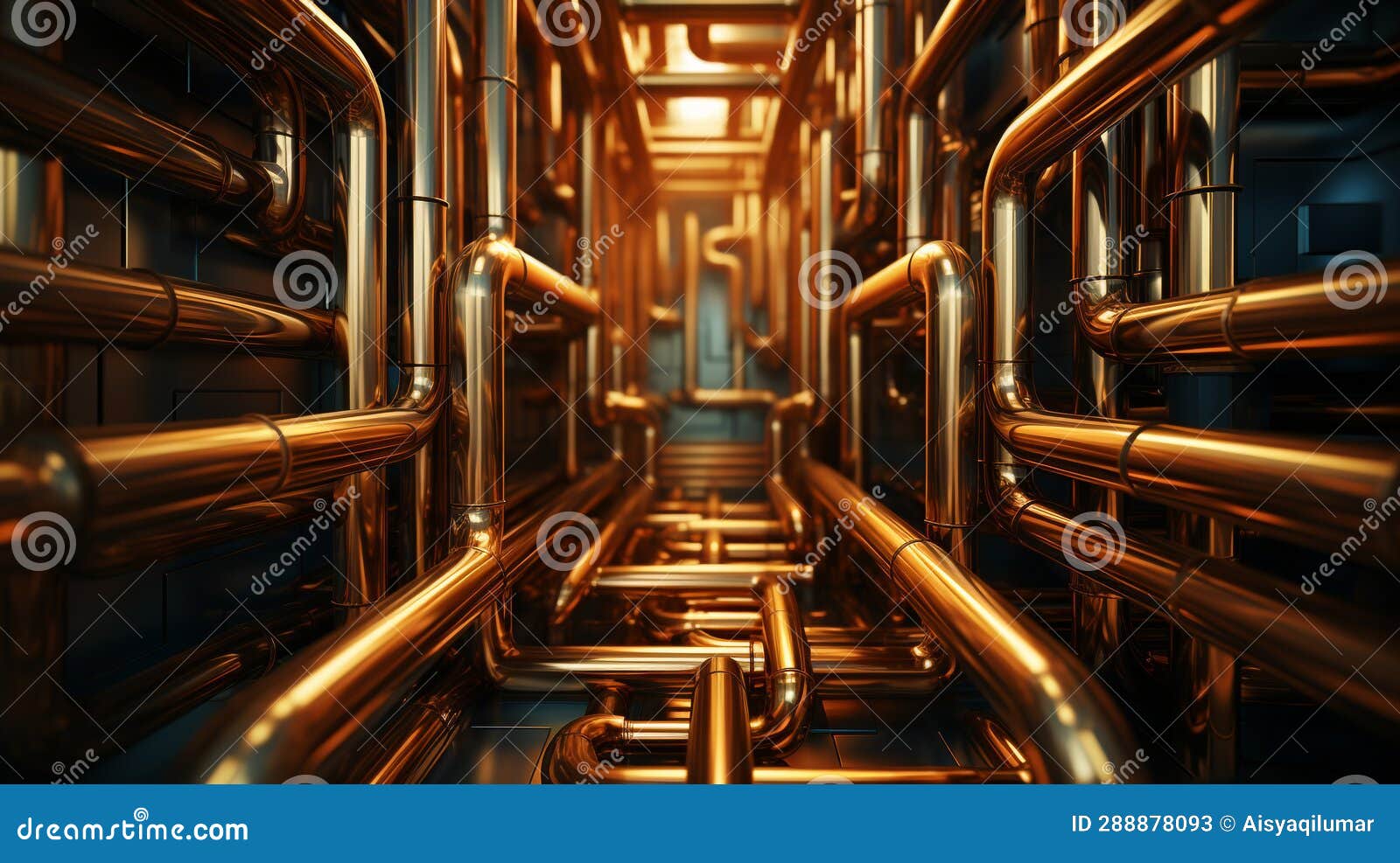 The System and Network of Gold-plated Pipes. Stock Illustration ...