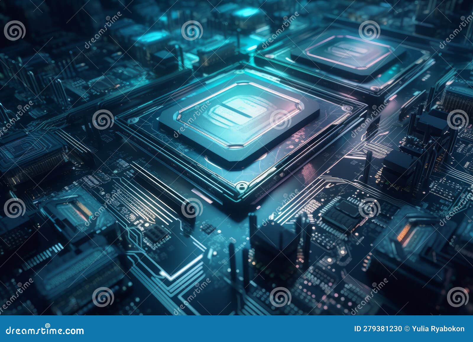 5G Network Processor 3D Rendering, Computer Mother Board Chip With 5G ...