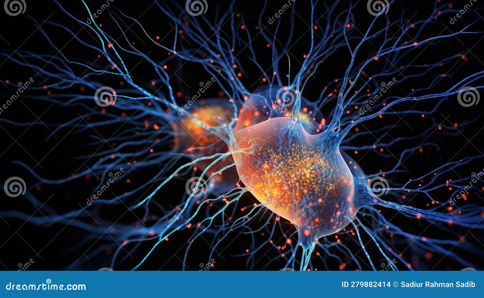System of Neurons with Glowing Connections on Black. Background with ...