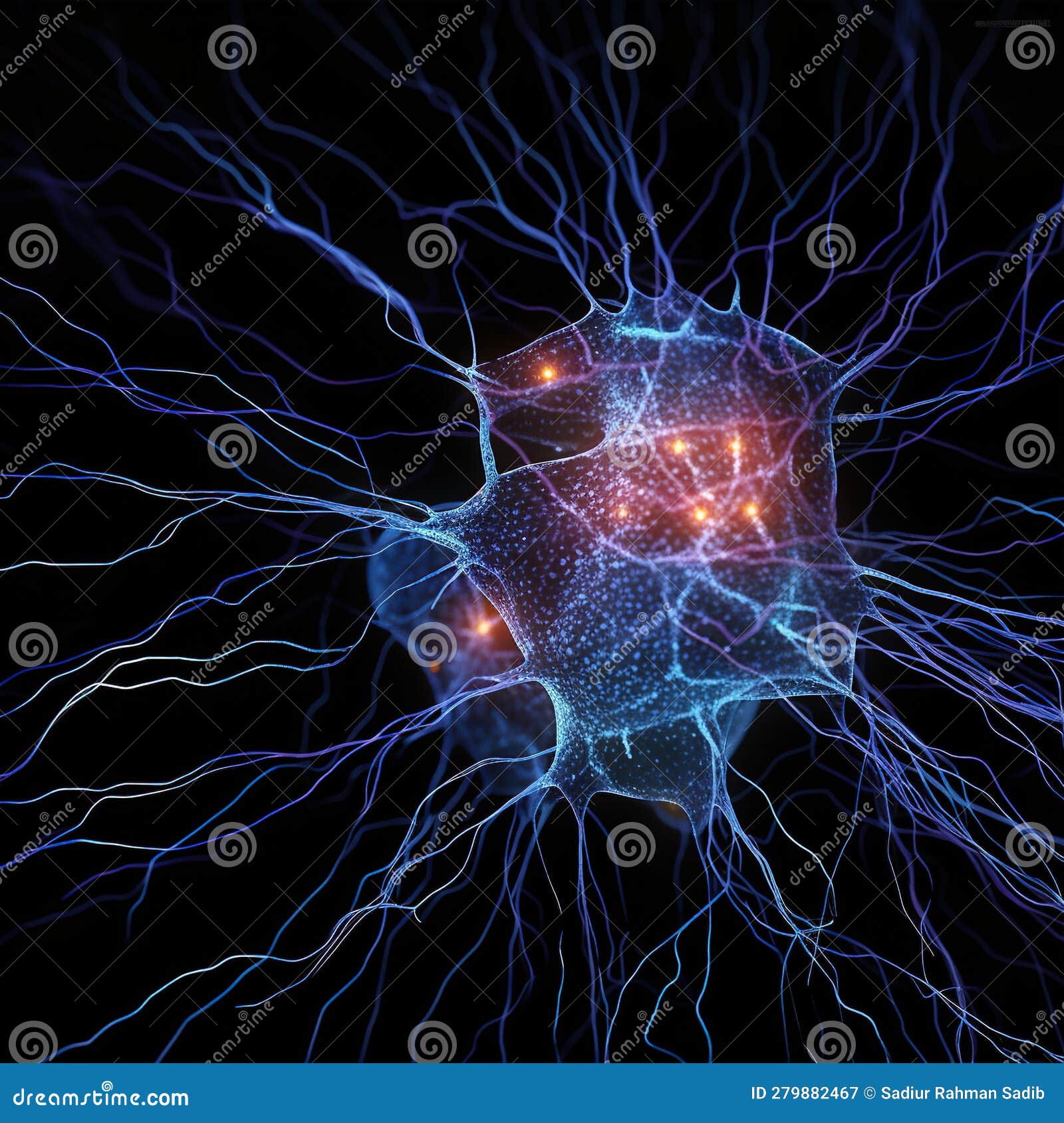System of Neurons with Glowing Connections on Black. Background with ...