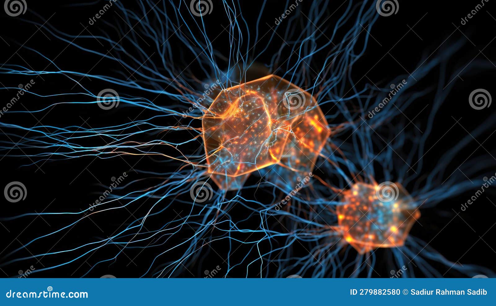 System of Neurons with Glowing Connections on Black. Background with ...