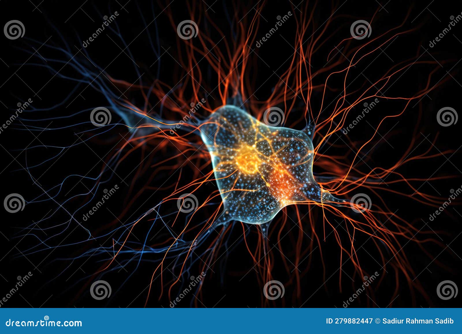 System of Neurons with Glowing Connections on Black. Background with ...