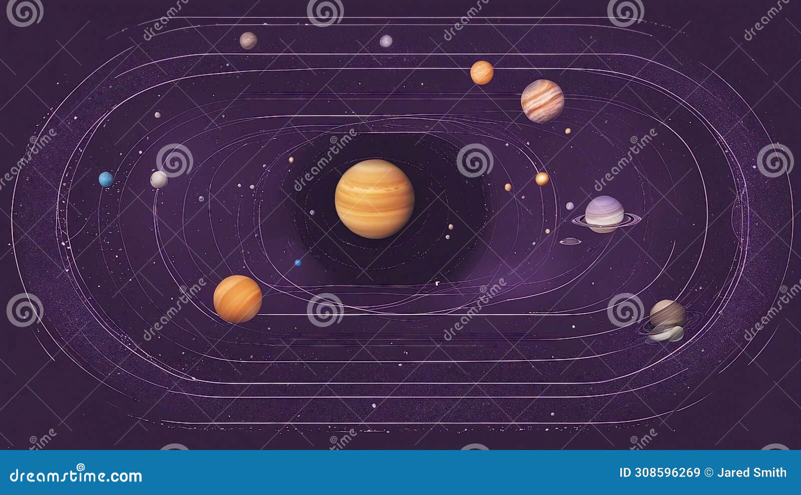 System in the Night a Solar System Illustration with Moon Phases and ...