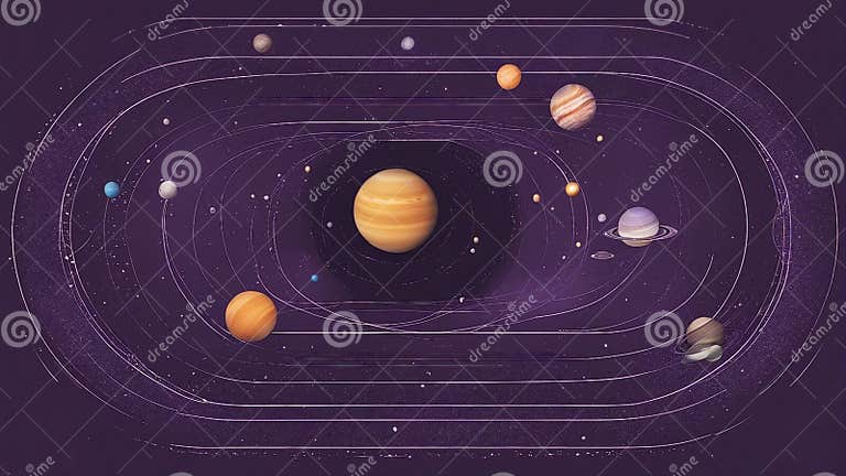 System in the Night a Solar System Illustration with Moon Phases and Planet Orbits. Stock ...