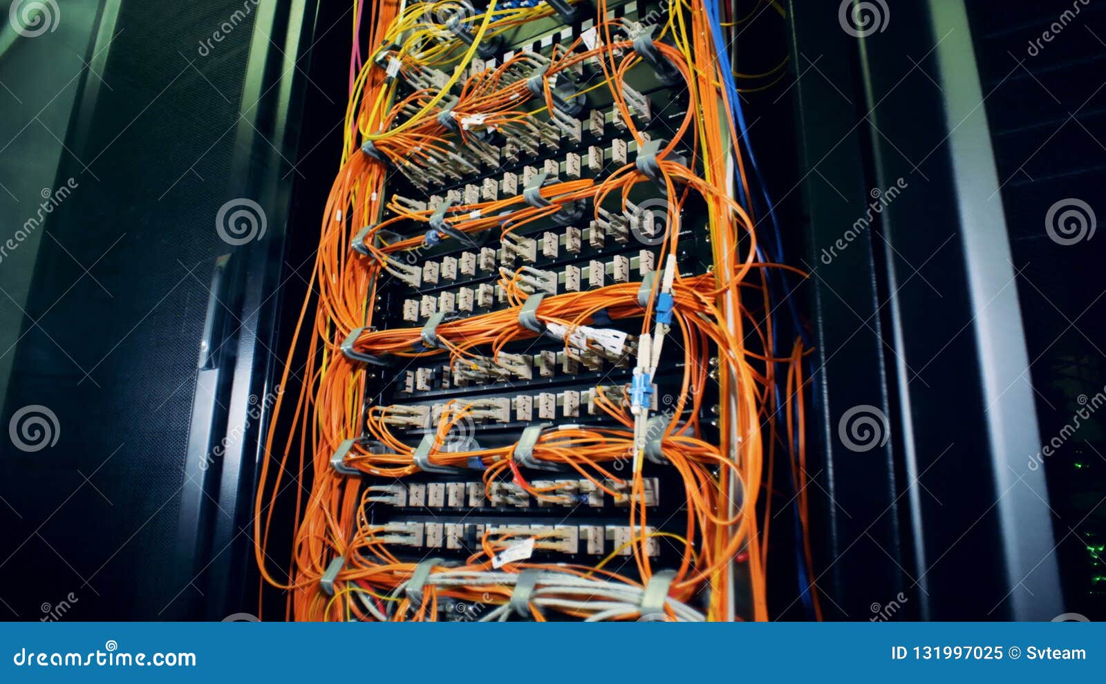A System with Plugged Cables Placed at a Data Center. 4K. Stock Video ...
