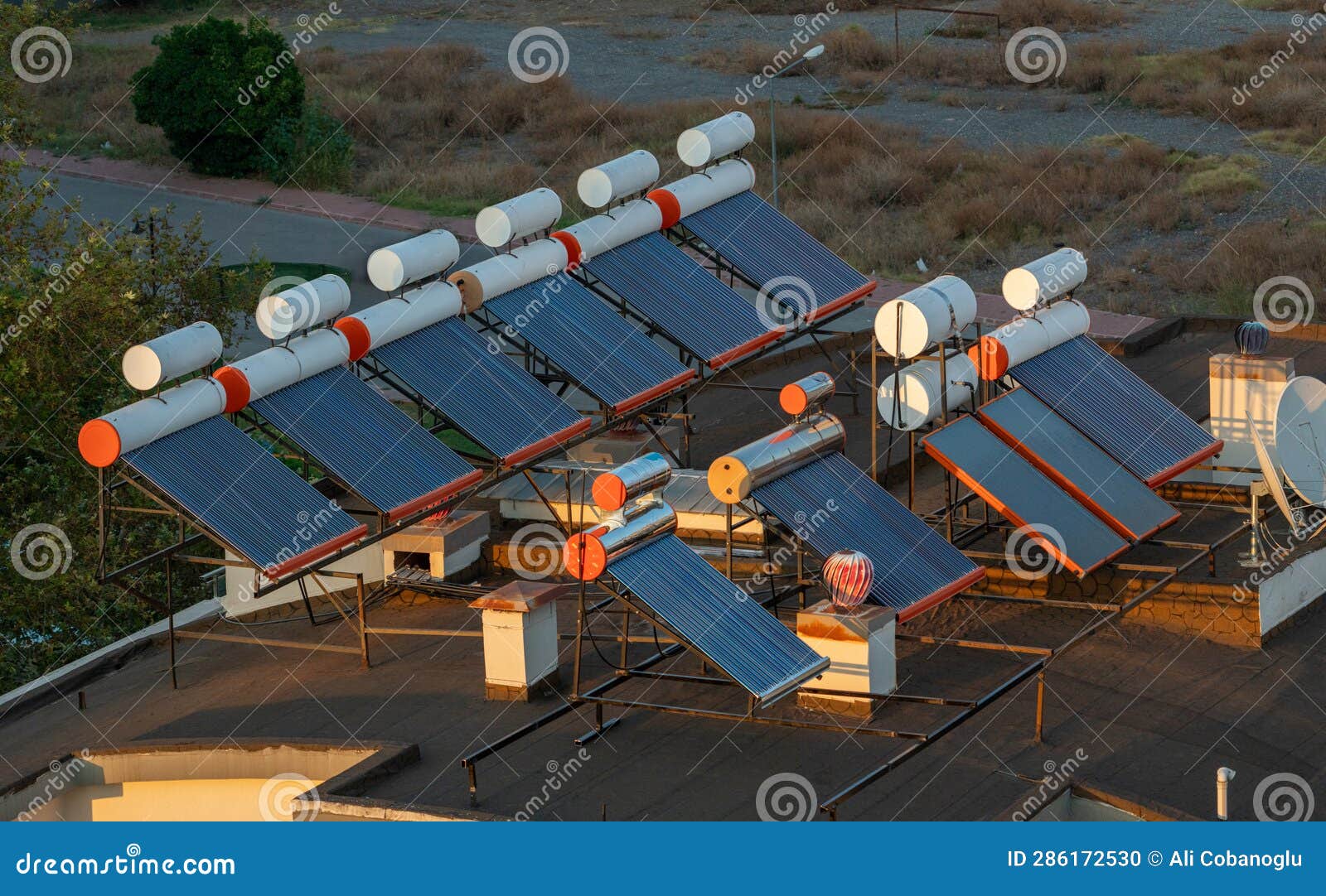 A System that Produces Hot Water with Solar Energy Stock Photo - Image ...