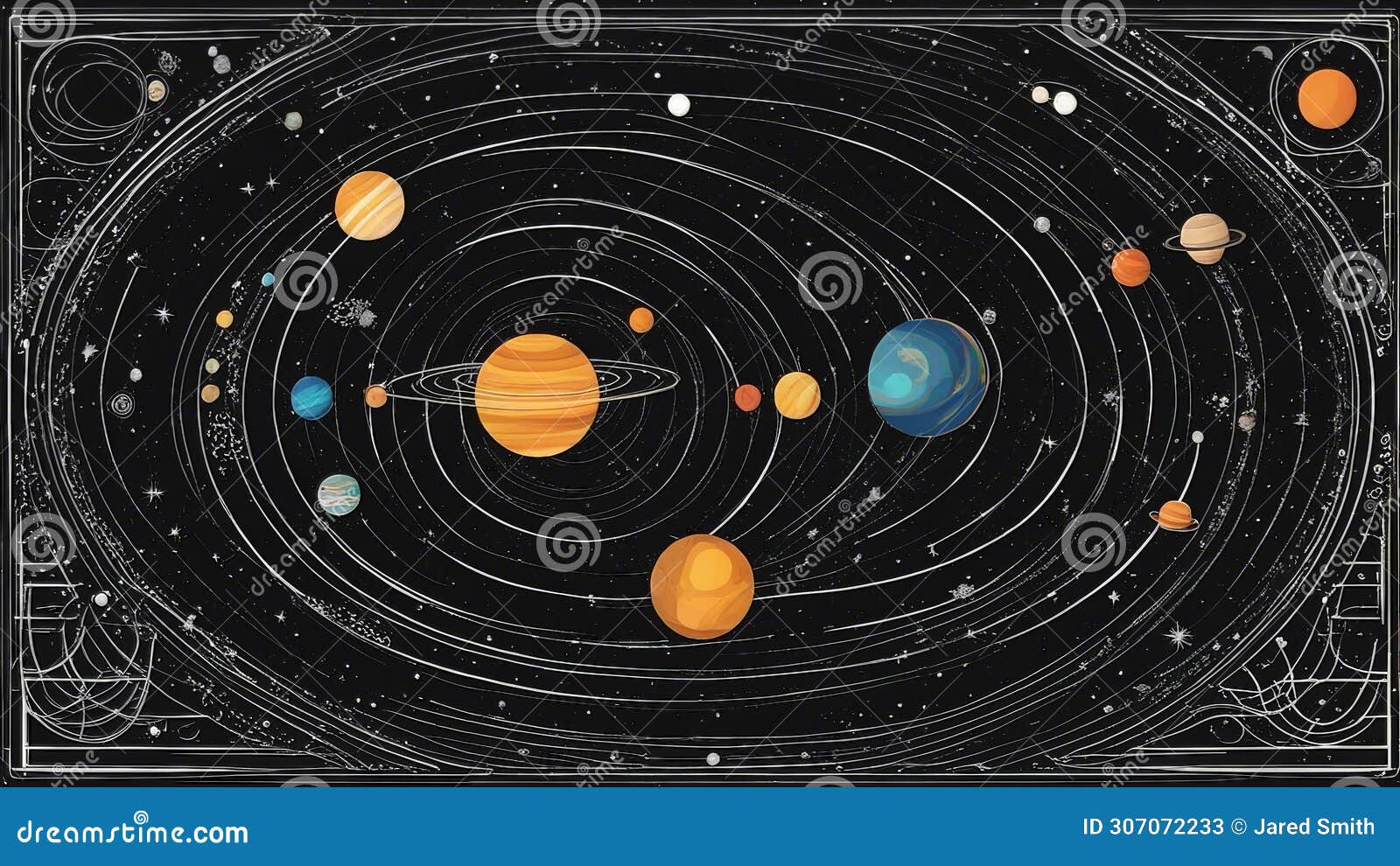 System in Space __A Mystical Drawing of a Solar System with the Moon ...