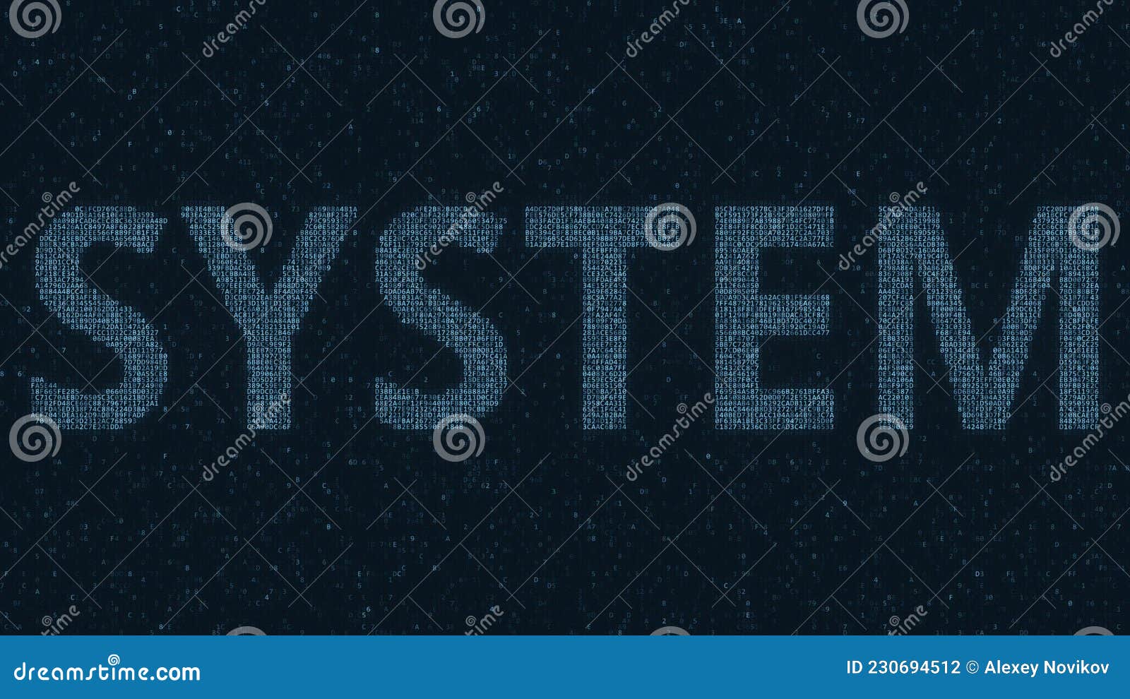 SYSTEM Text Consisting of Many Symbols on Computer Monitor. 3d ...