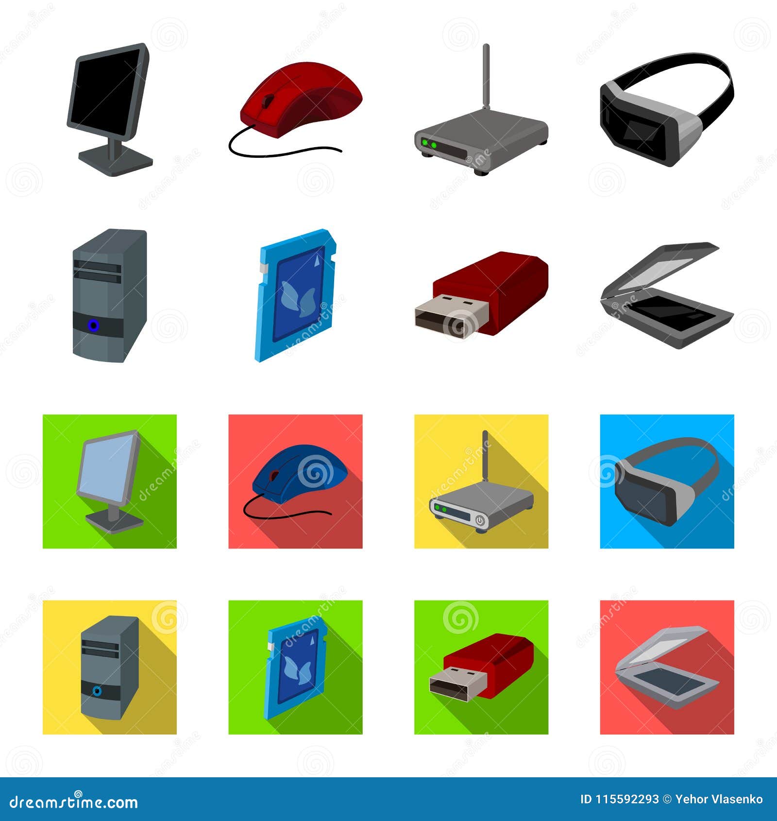 A System Unit, a Flash Drive, a Scanner and a SD Card. Personal ...