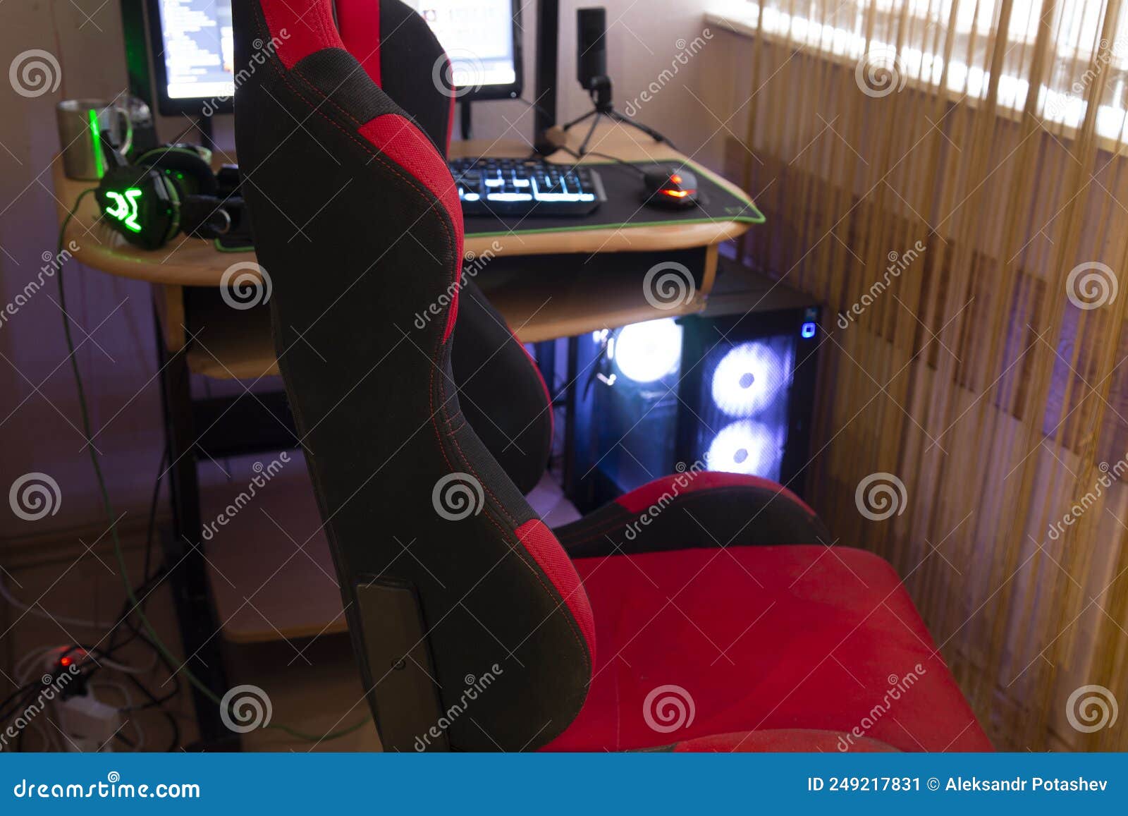 The System Unit of a Modern Gaming Computer.Gamer and Gamer`s Place ...