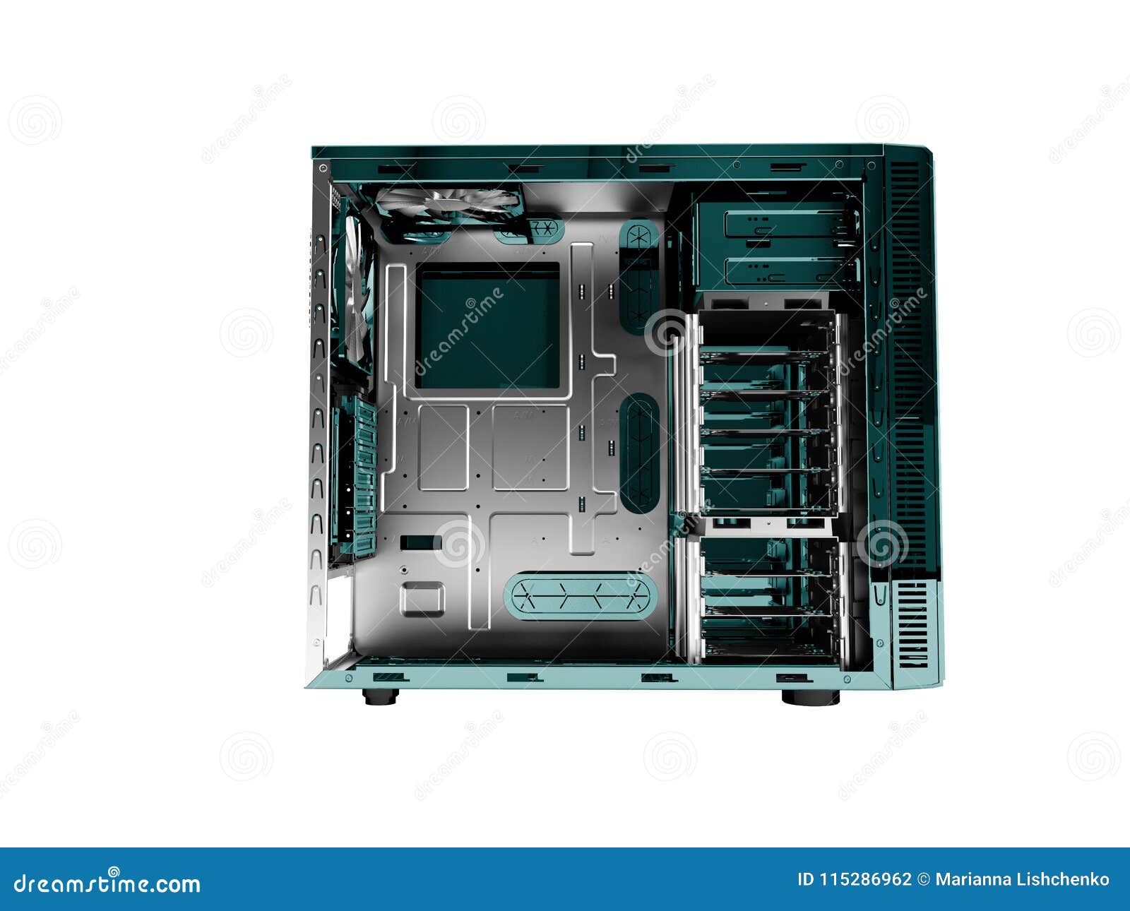 System Unit for Computer Blank Blue Metal Front 3d Rendering on Stock ...