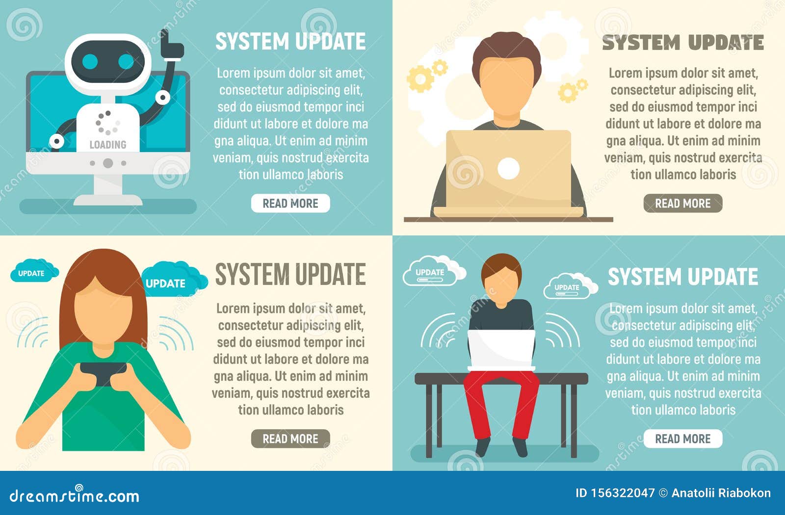 System Update Banner Set, Flat Style Stock Vector - Illustration of ...