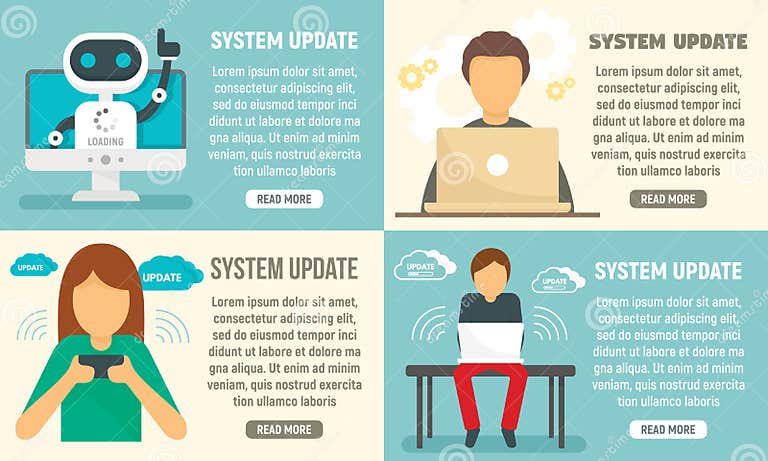 System Update Banner Set, Flat Style Stock Vector - Illustration of ...