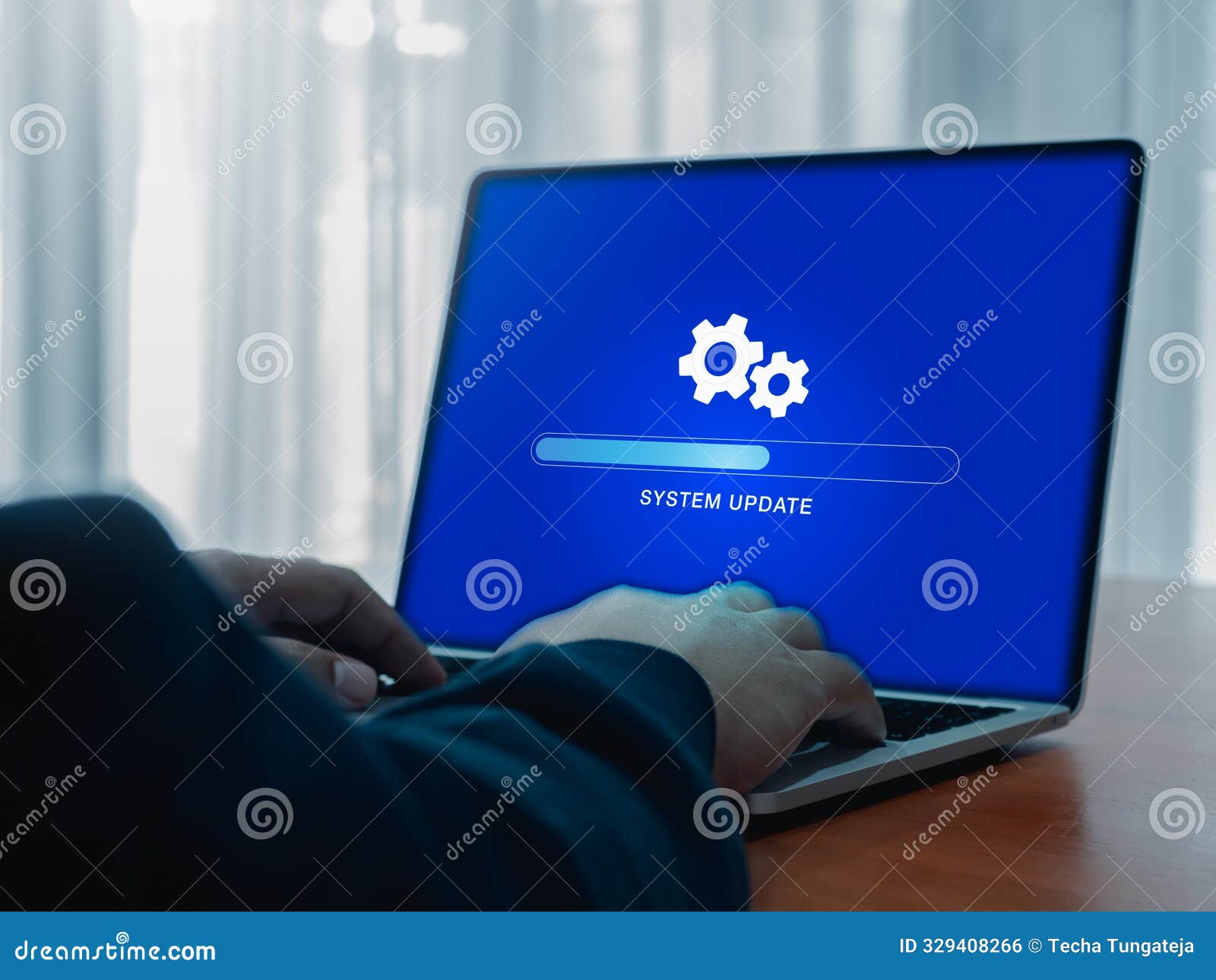 System Update Concept. Gear Icon and Updating System, Loading Tab Bar ...