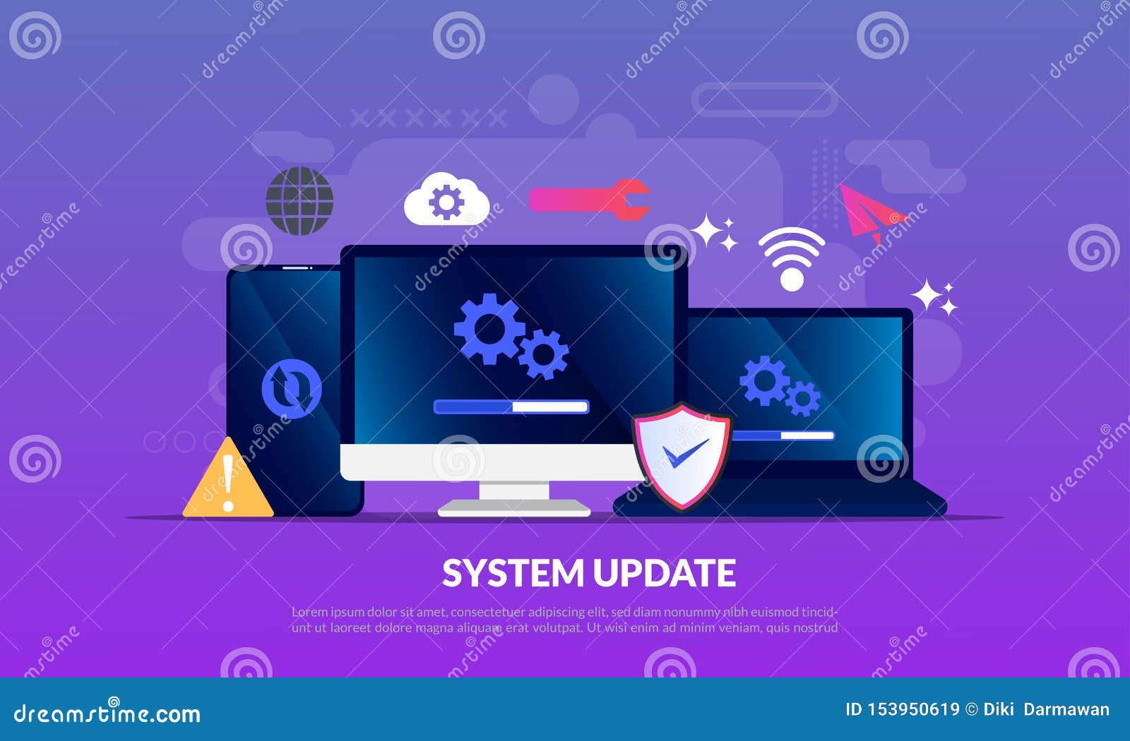 System Update Improvement Change New Version Software. Installing Update Process, Upgrade ...