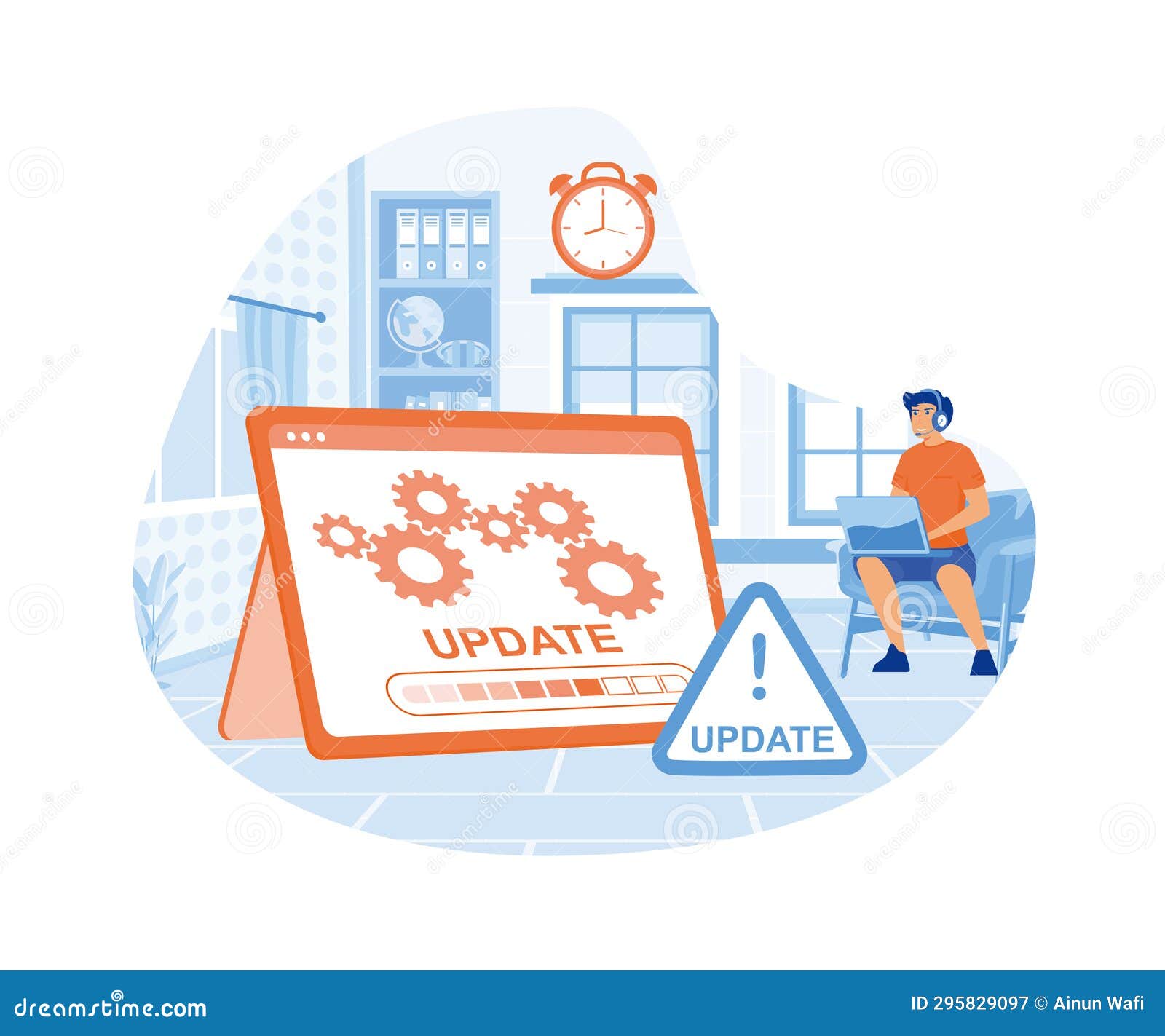 System Update The Programmer Behind The Computer Screen Stock Vector Illustration Of Vector