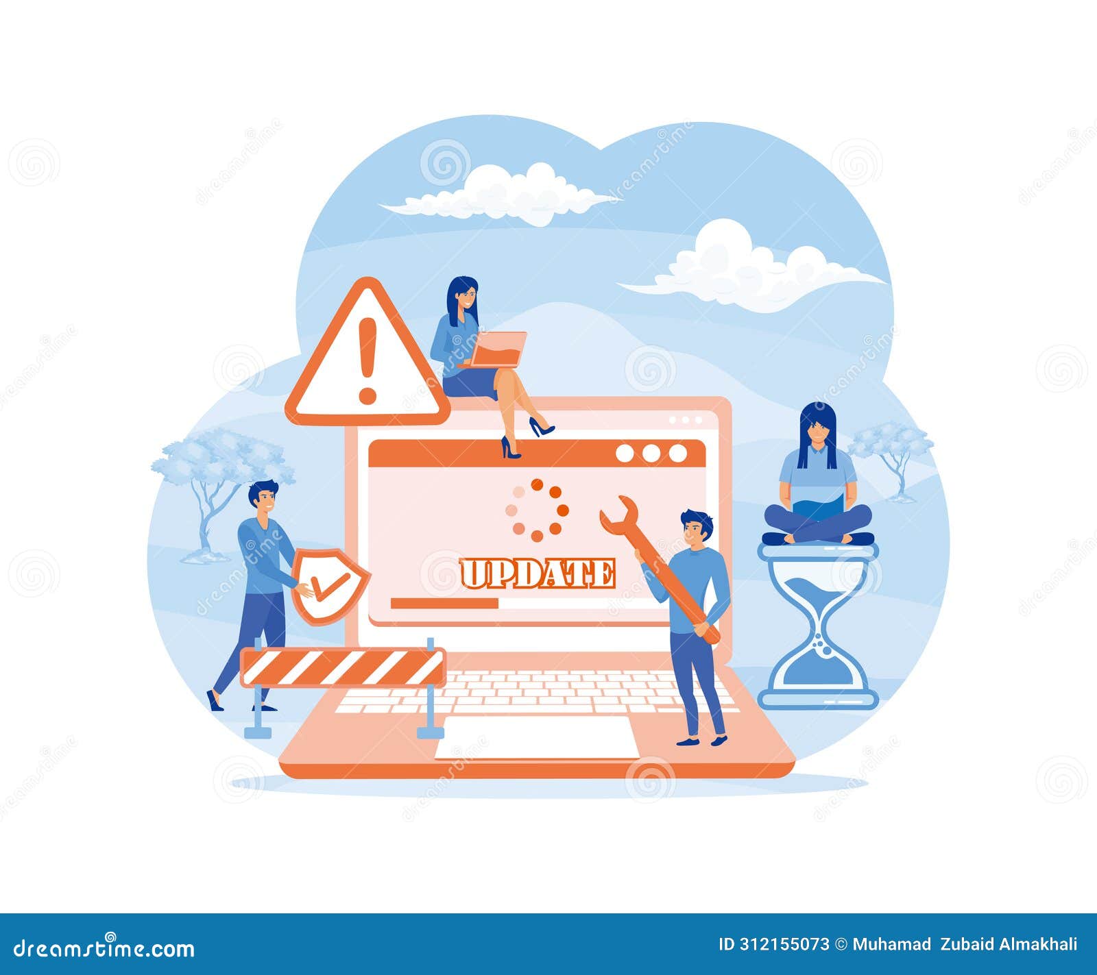 System Update. Tiny Programmers Upgrading Operating System. Technical Error and Service Stock ...