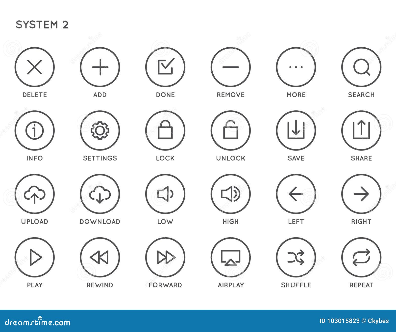 System User Interface UI Vector Icon Set. High Quality Minimal Lined ...