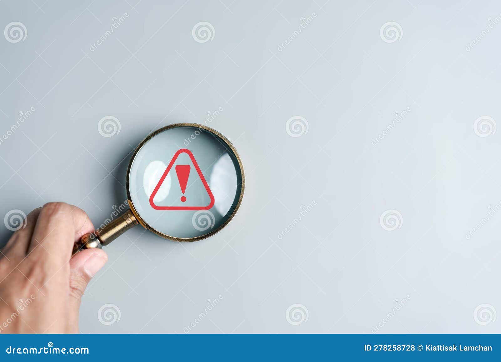System Warning Caution Sign Inside Magnifier for Notification Error and ...