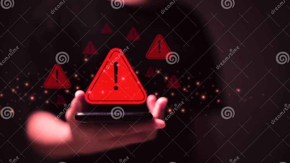 System Warning Caution Sign on Smartphone, Scam Virus Attack on ...