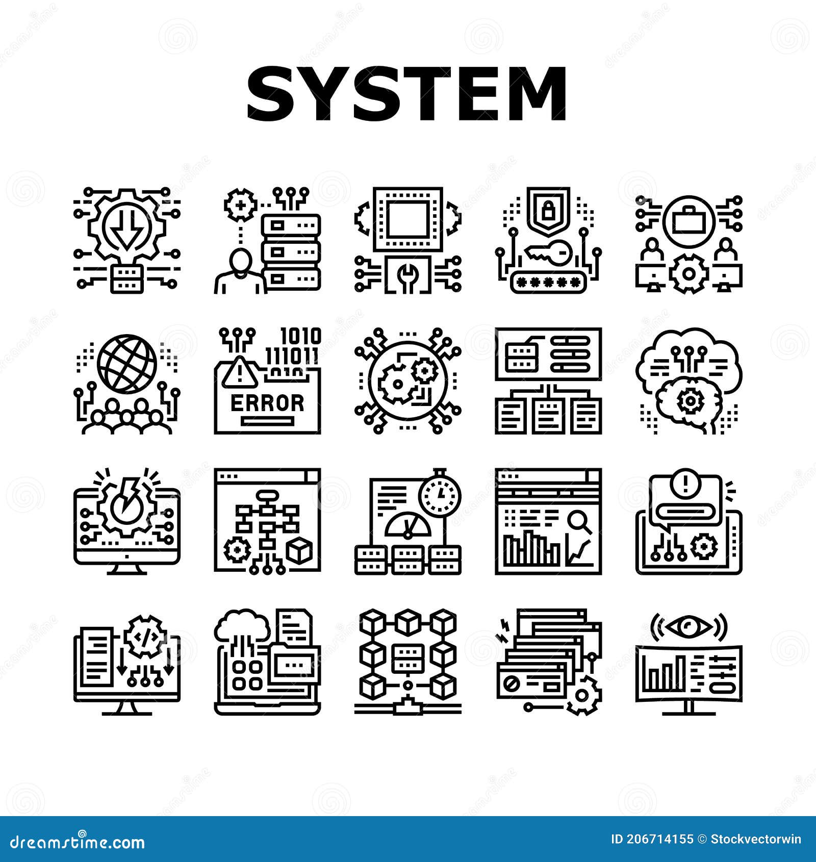System Work Process Collection Icons Set Vector Stock Illustration ...