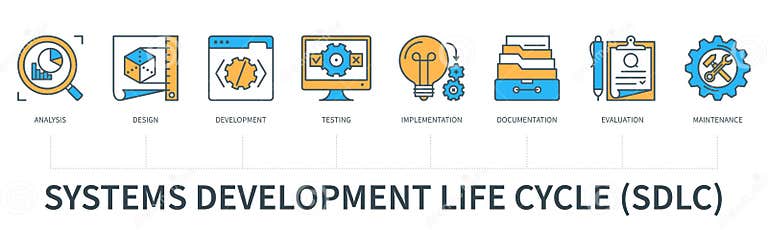 Systems Development Life Cycle Concept with Icons in Minimal Flat Line ...