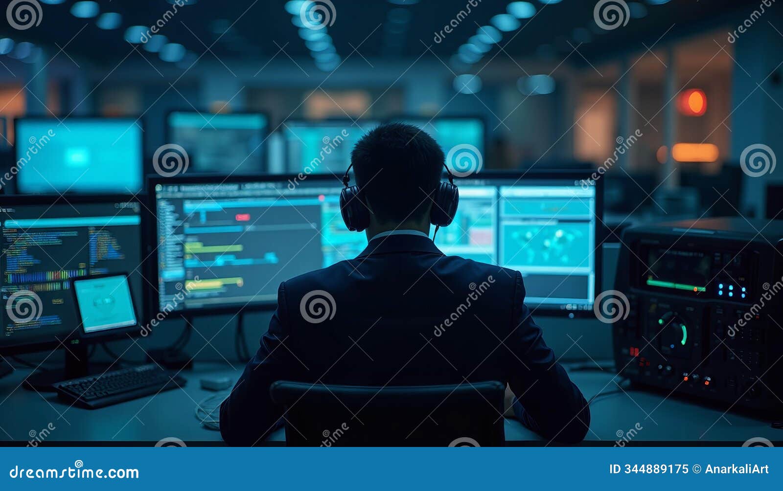 Systems Operator in Navy Blazer Monitoring Security Protocols in ...
