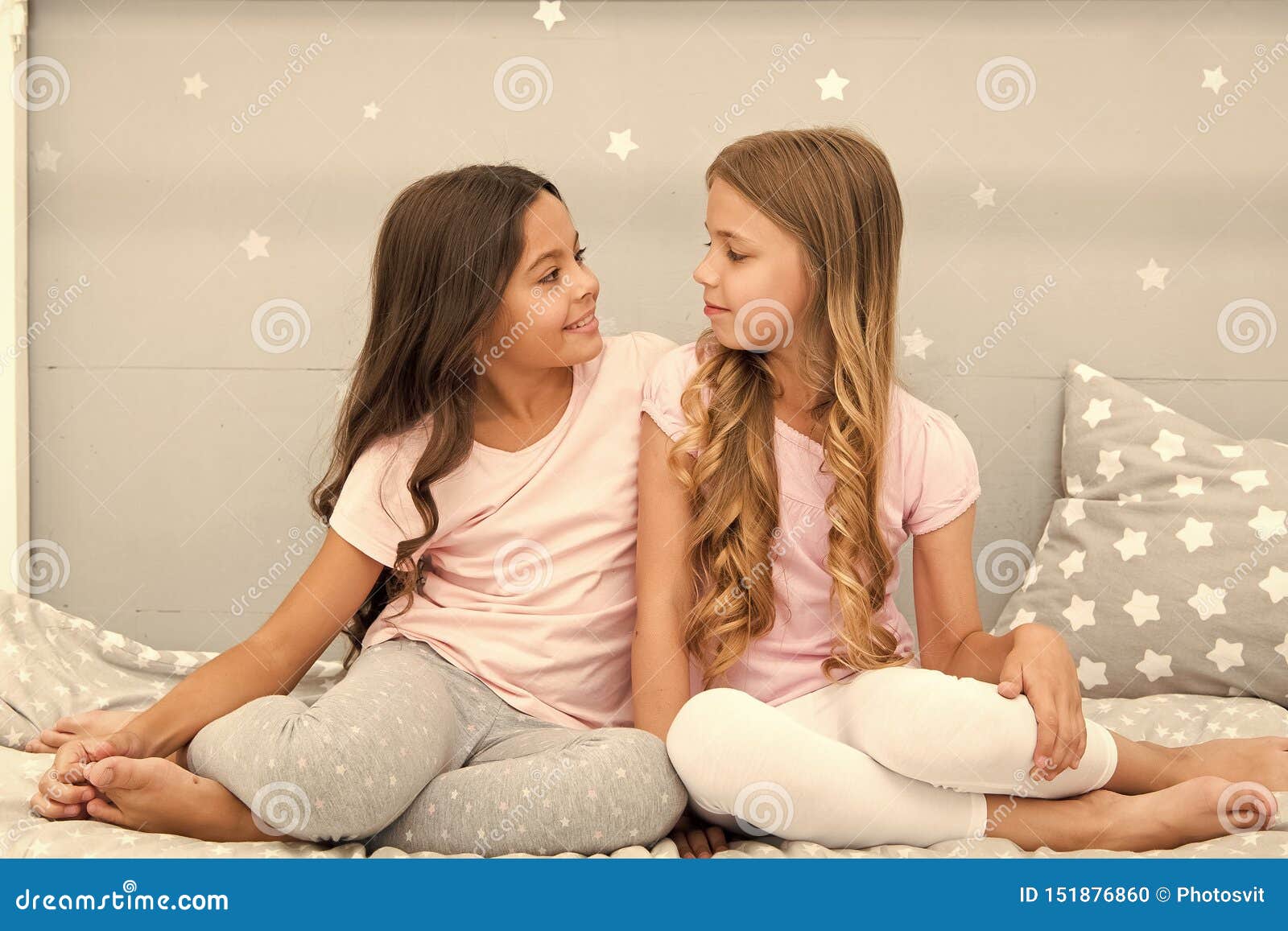 Sisters Or Best Friends Spend Time Together In Bedroom Girls Having