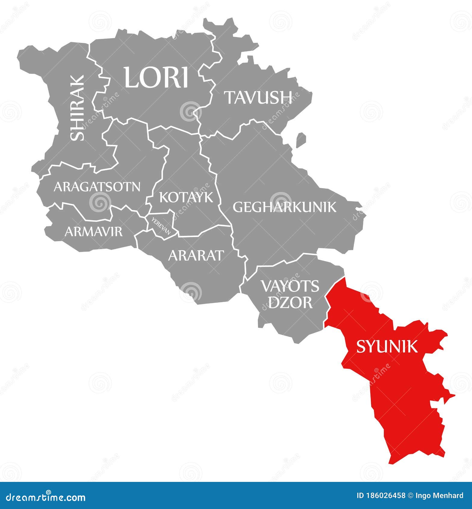 Syunik Red Highlighted in Map of Armenia Stock Illustration ...