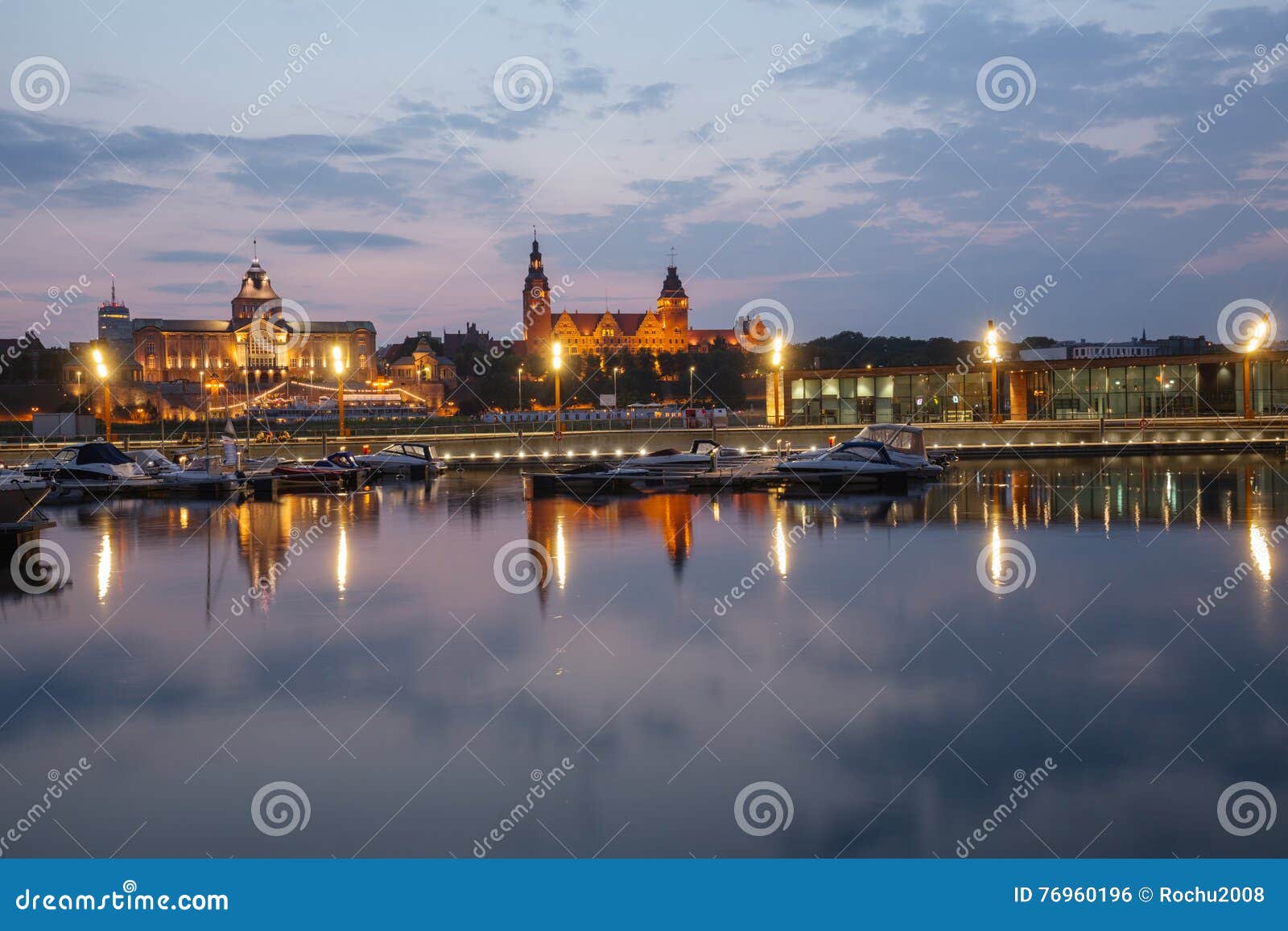 Szczecin. Night View From Across The River To The Illuminated Historic ...