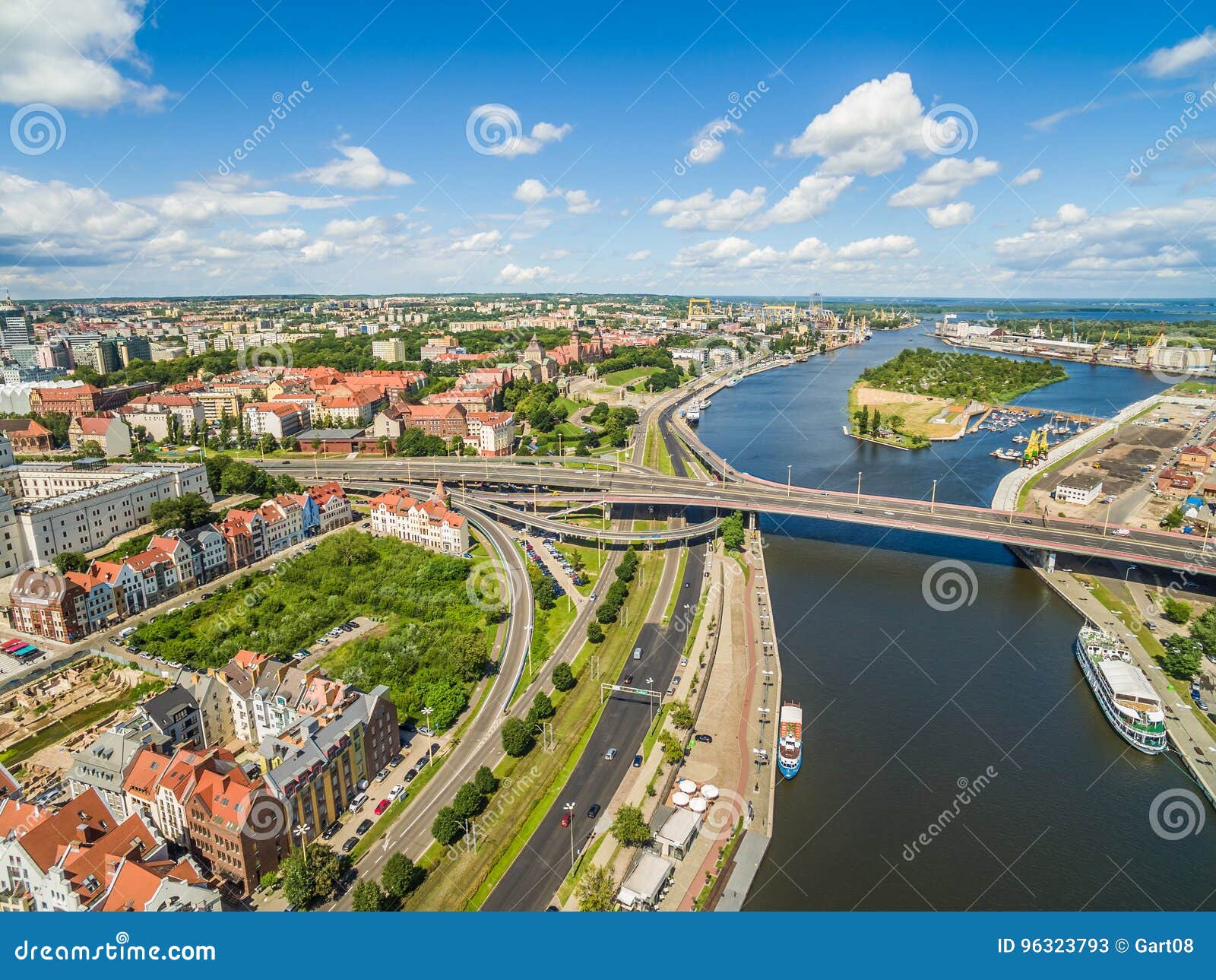Szczecin with the Oder River Seen from the Bird`s Eye View. Szczecin ...