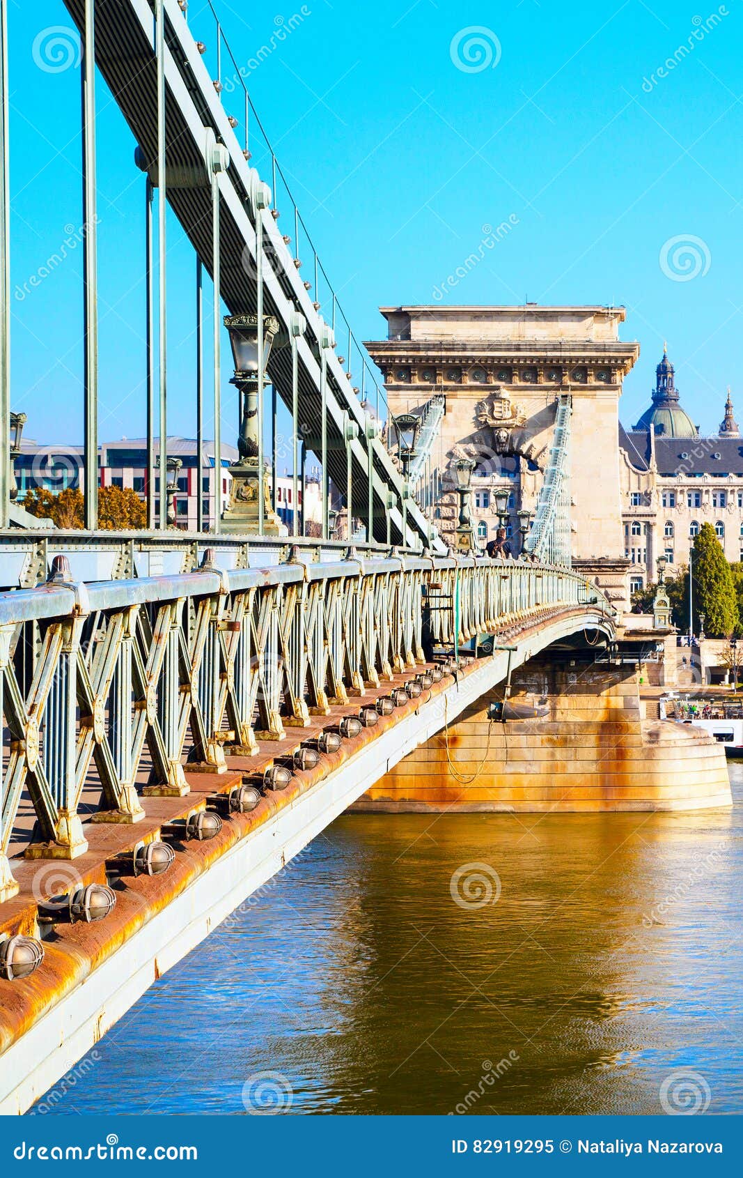 The Szechenyi Chain Bridge on Danube River, Budapest Editorial Image ...