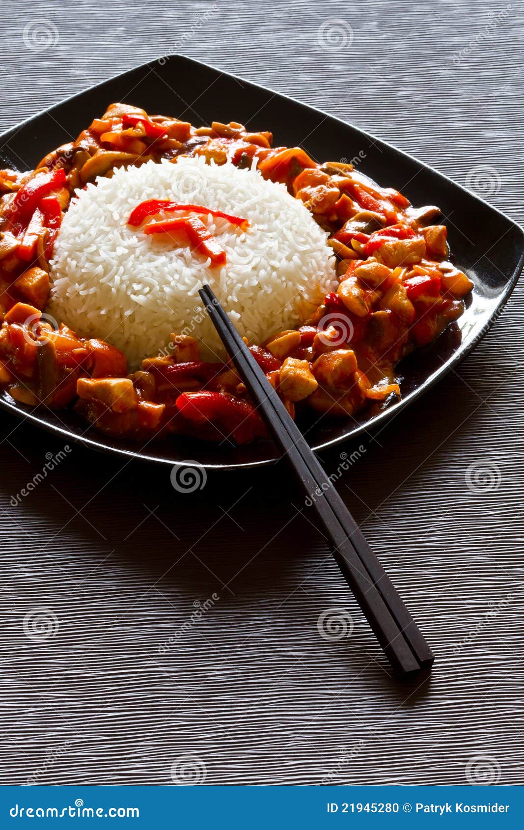 Szechuan Chicken and Rice Dish Stock Photo - Image of shoot, spice ...