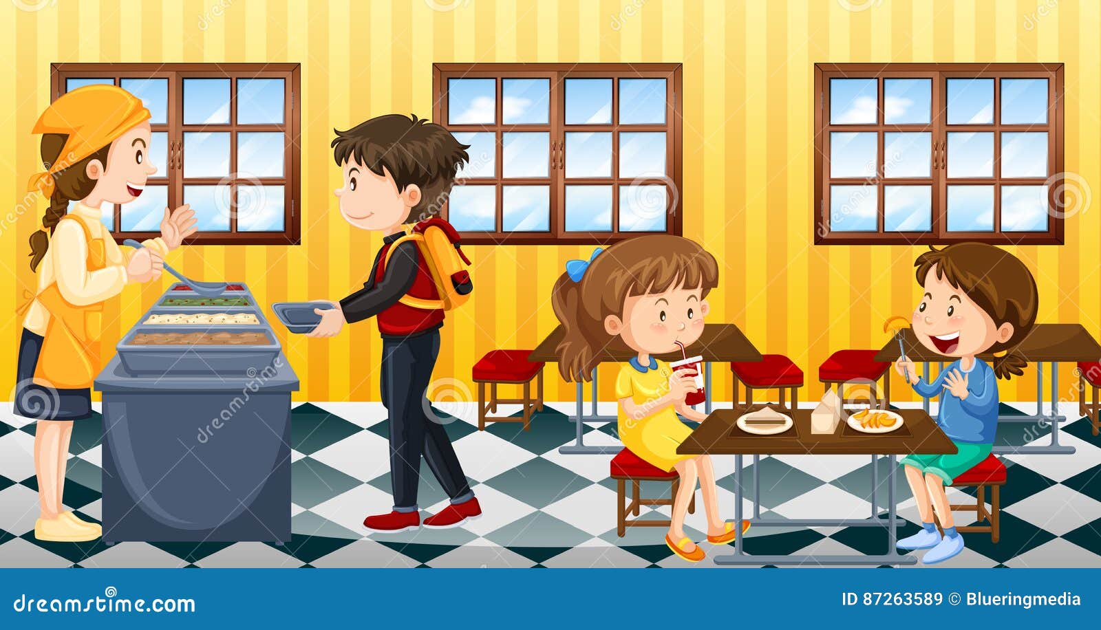 Szene Mit Den Leuten, Die in Der Kantine Essen Vektor Abbildung ...