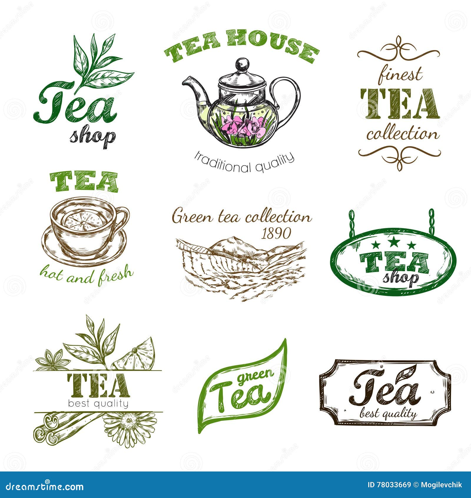 Té Logo Set del bosquejo ilustración del vector. Ilustración de trazado ...
