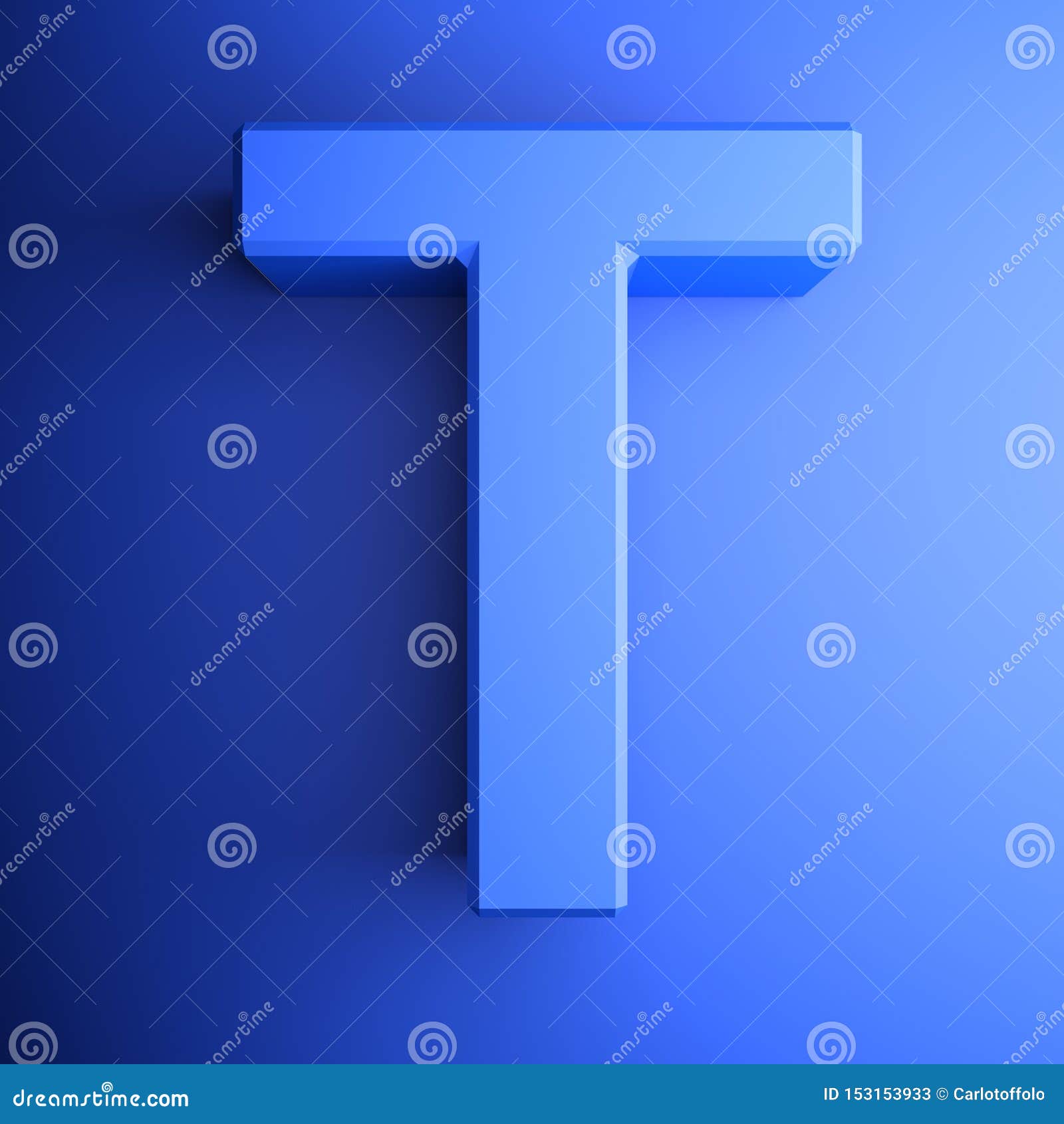 T Alphabetic Letter Blue, Isolated on Blue Background - 3D Rendering ...