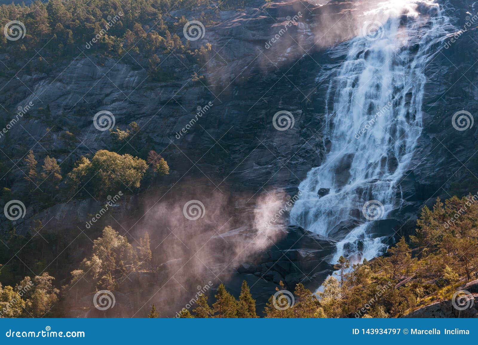 Langfoss Waterfall in Summer. Norway Stock Image - Image of landmark ...