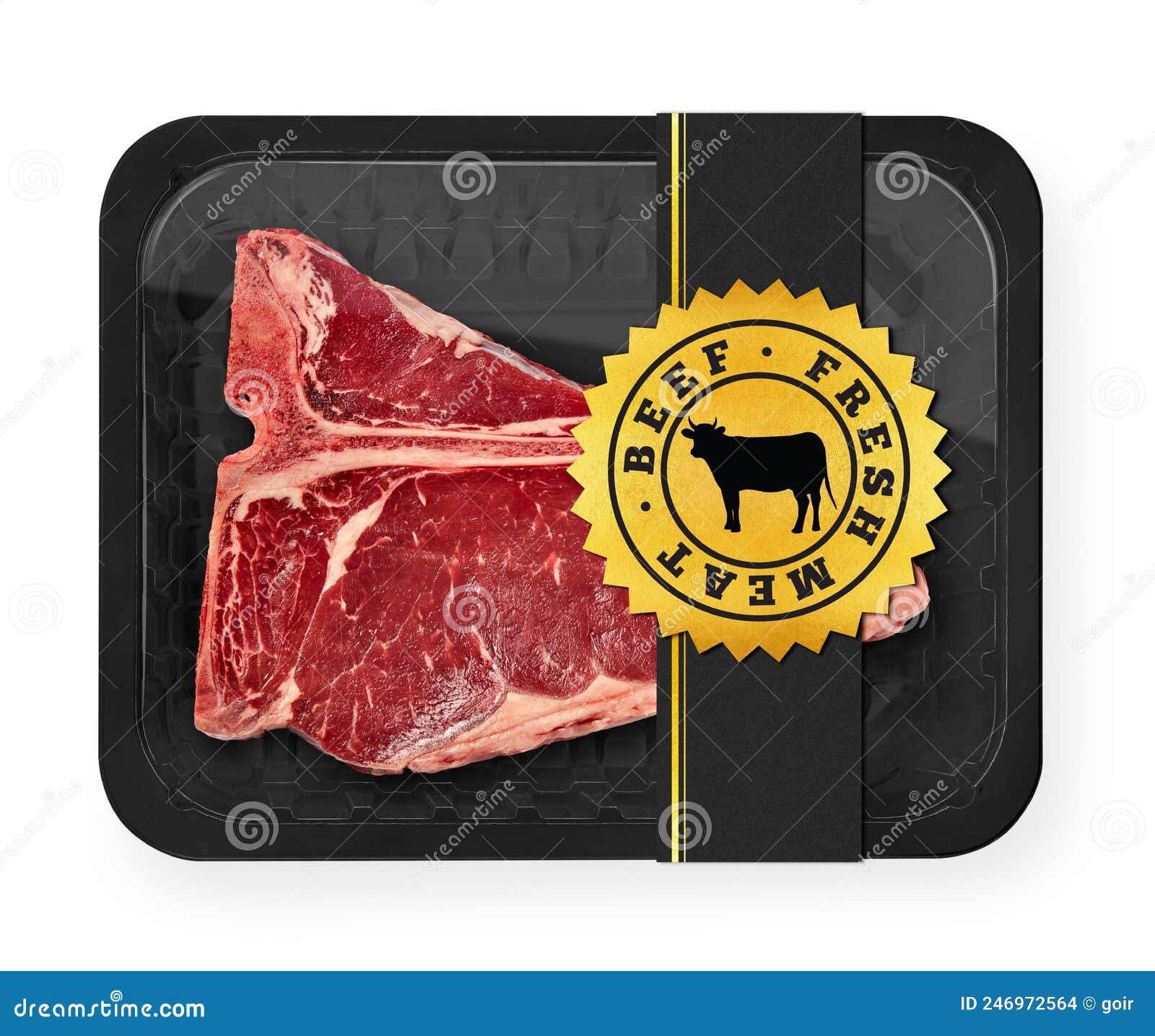T-bone steak in packaging stock photo. Image of chopping - 246972564