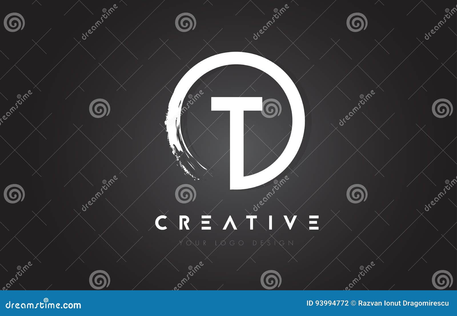 T Circular Letter Logo with Circle Brush Design and Black Background ...
