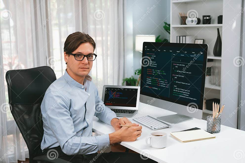 T Developer Looking Camera with Online Software Development. Pecuniary ...
