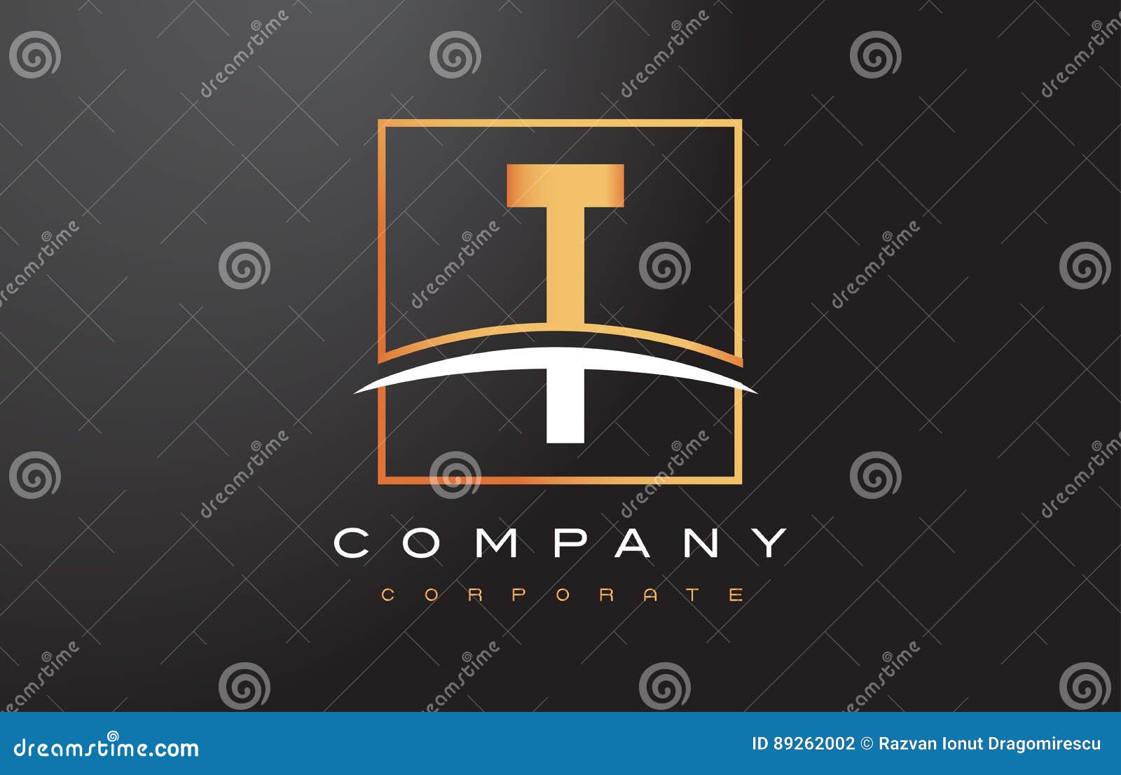 T Golden Letter Logo Design with Gold Square and Swoosh. Stock Vector ...