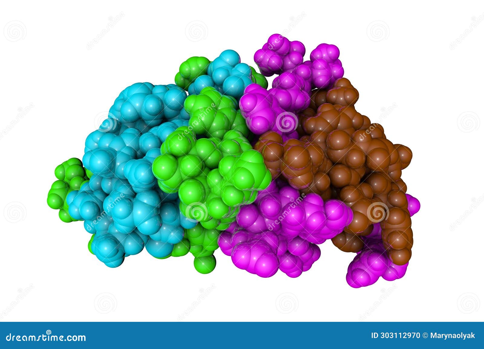 T6 Human Insulin. Space-filling Molecular Model on White Background. 3d ...