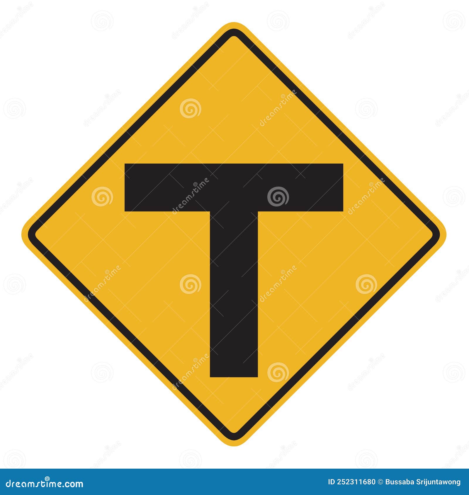 T-Intersection ahead stock illustration. Illustration of yellow - 252311680