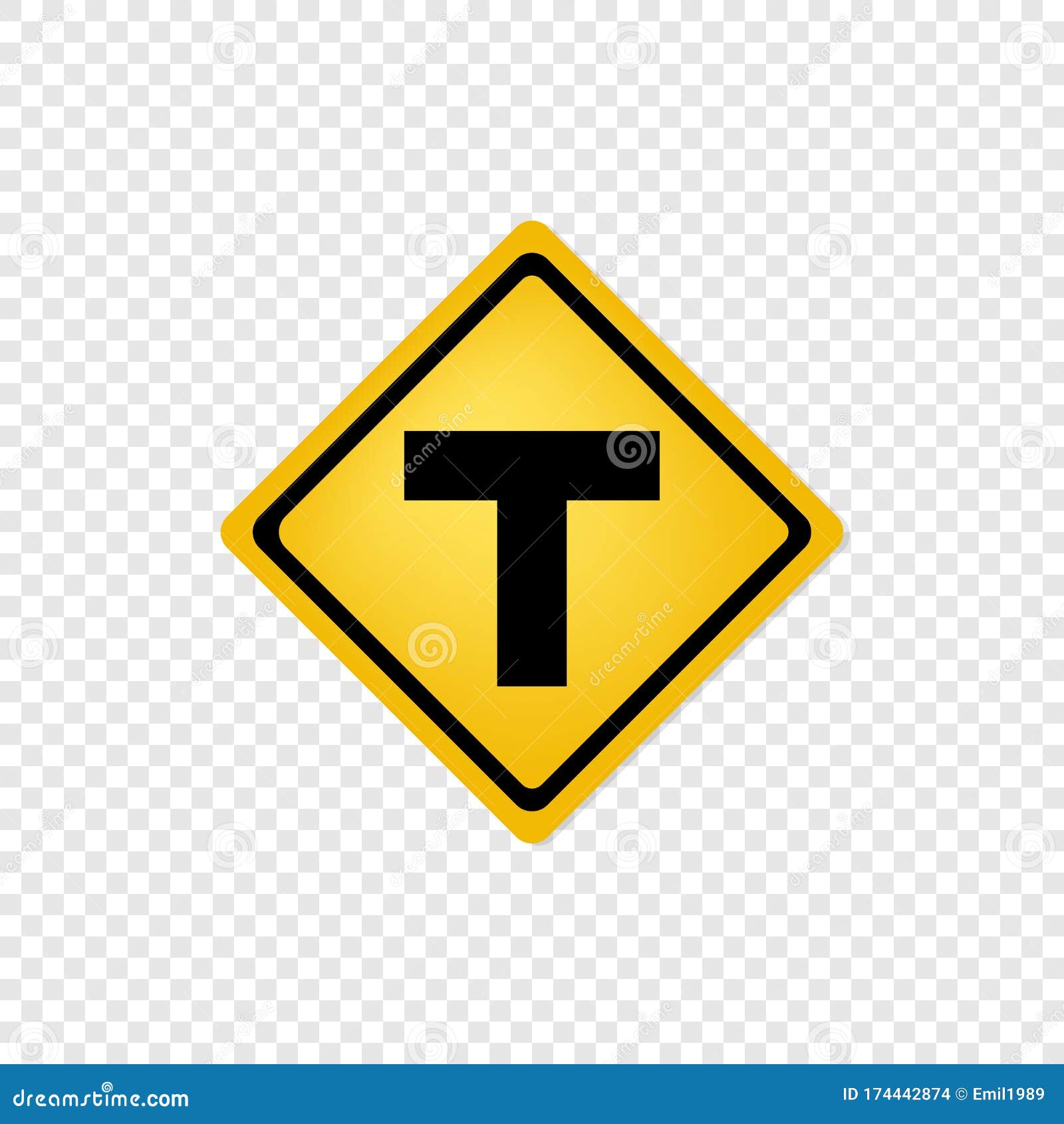 T Intersection Ahead Road Sign Icon Stock Vector - Illustration of ...