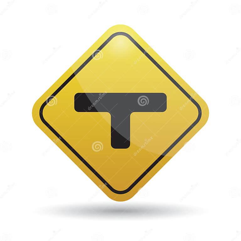 T-intersection Ahead Warning Sign. Vector Illustration Decorative ...